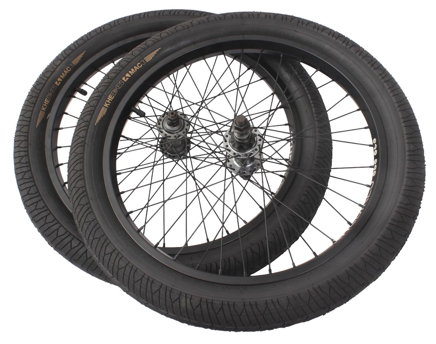 BMX wheelset including tires KHE MAC3 20 inch 14mm / 10mm F/R